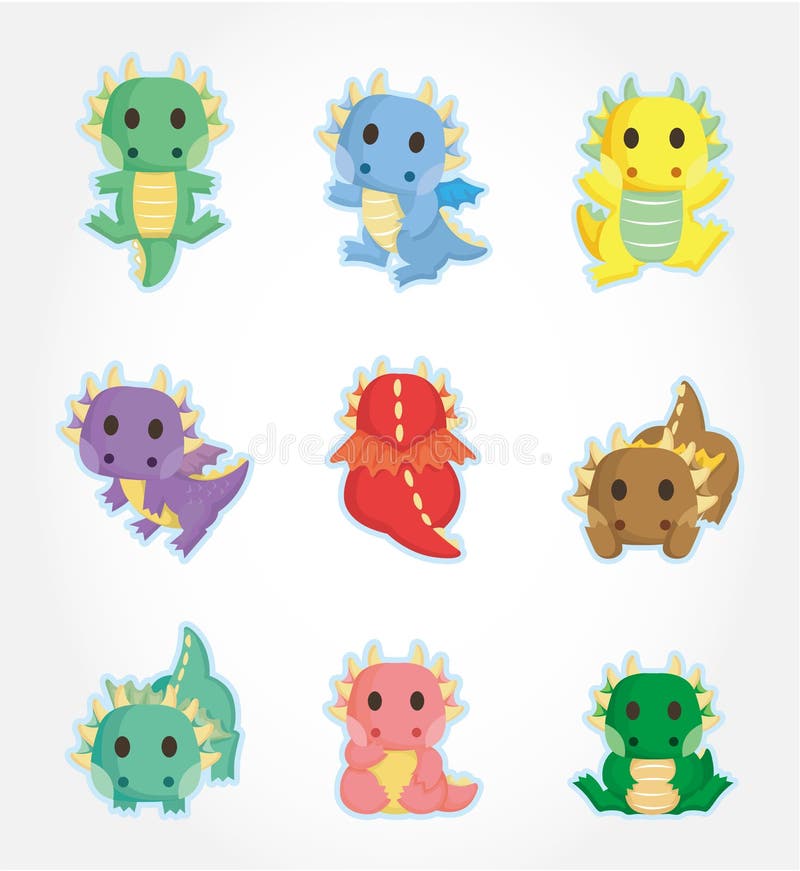 Cartoon Fire Dragon Icon Set Stock Vector - Illustration of cute ...