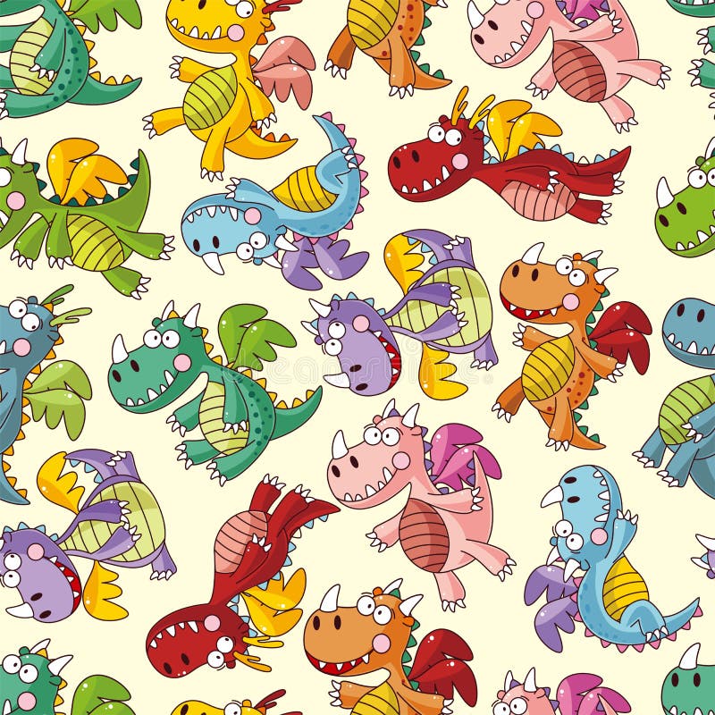 Cartoon Fire Dragon Seamless Pattern Stock Vector - Illustration of ...