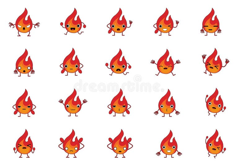Cartoon Fire Flame Character Element Set Stock Illustration ...
