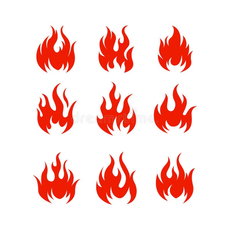 Cartoon Fire Flame Collection Vector. Red Fire, Fire Element, Campfire ...
