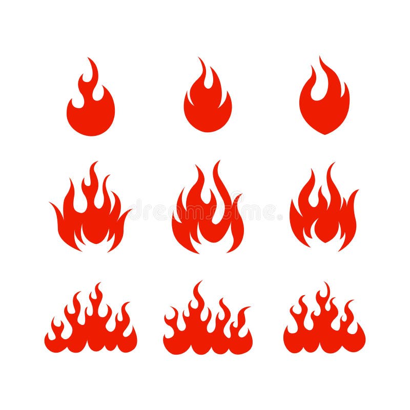 Cartoon Fire Flame Collection Vector. Red Fire, Fire Element, Campfire ...