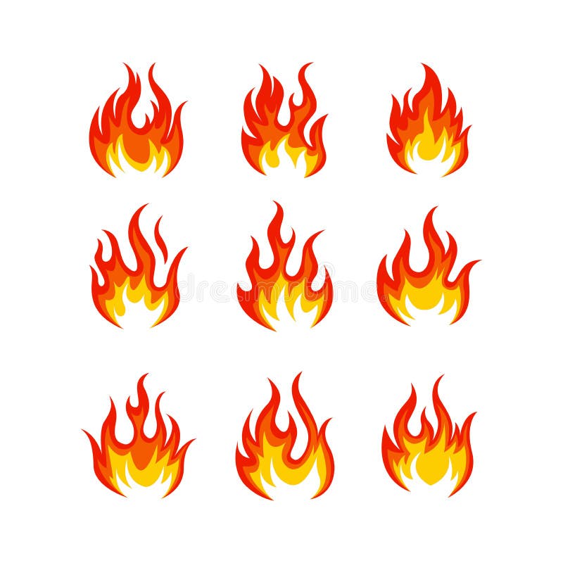 Cartoon Fire Flame Collection Vector. Red Fire, Fire Element, Campfire ...