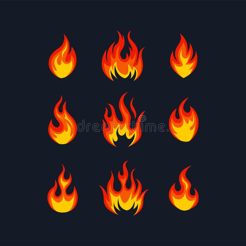 Cartoon Fire Flame Collection Vector. Red Fire, Fire Element, Campfire ...