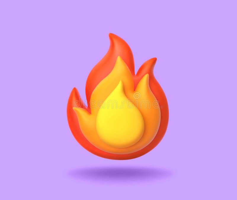 Render of Cartoon Fire Flame Isolated on Purple Background. Stock ...