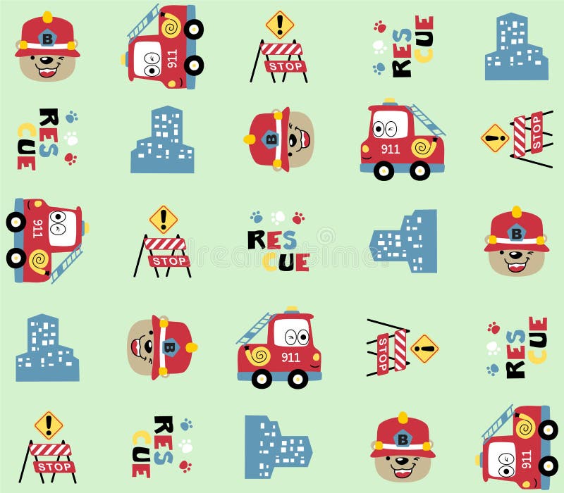 Cartoon of Fire Rescue Theme Set Pattern Stock Vector - Illustration of ...