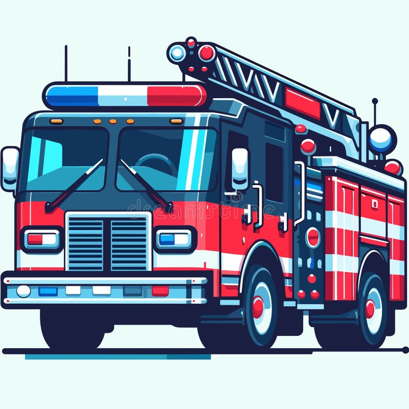 Cartoon Fire Truck Illustration with Ladder Stock Illustration ...