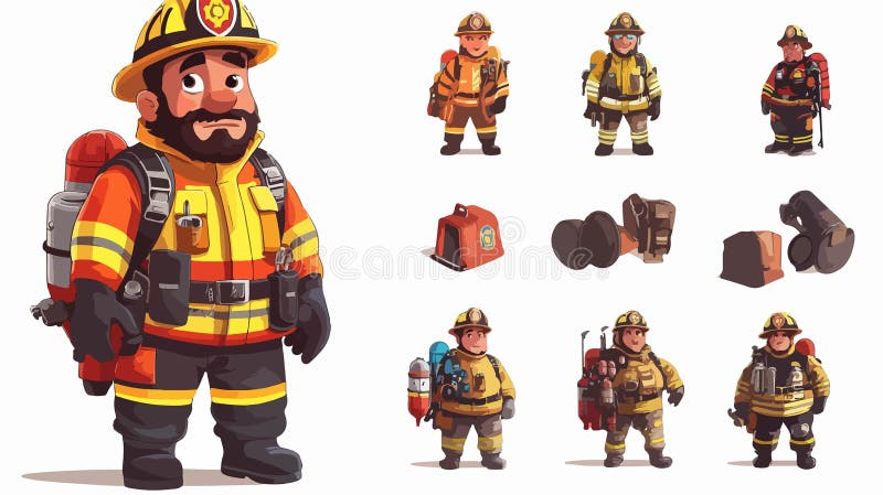 Cartoon Firefighter Character in Action Pose for Firefighting ...