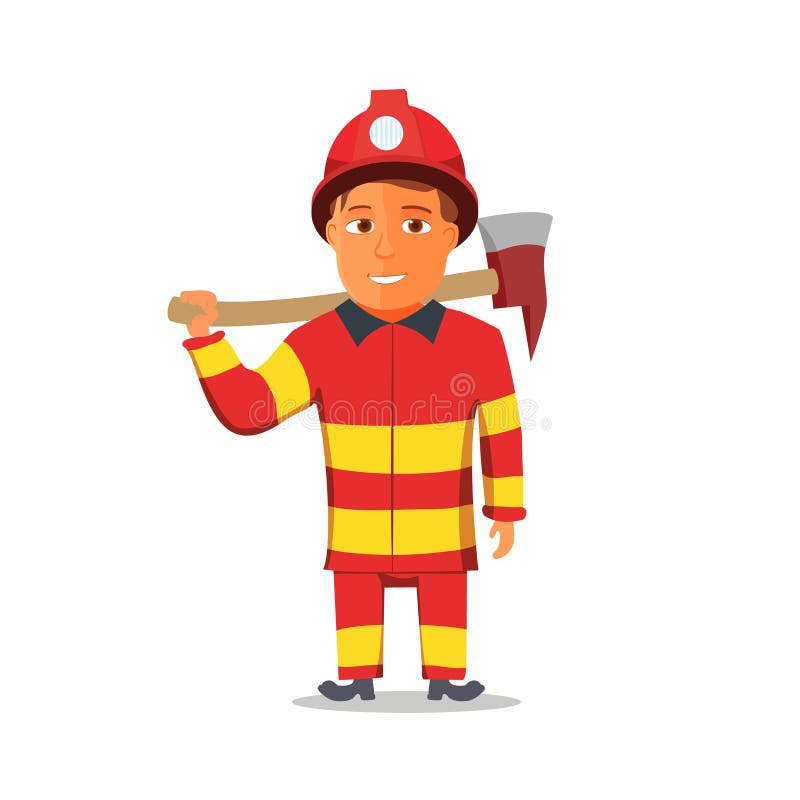 Cartoon Firefighter Character Isolated on White Background. Vector ...