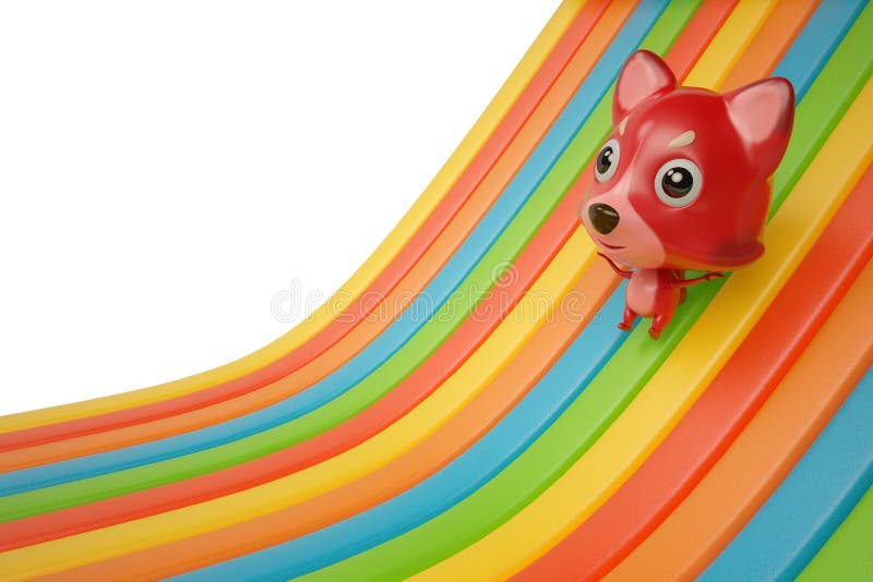 A Cartoon Firefox Down on Rainbow Slide 3D Rendering Stock Illustration ...