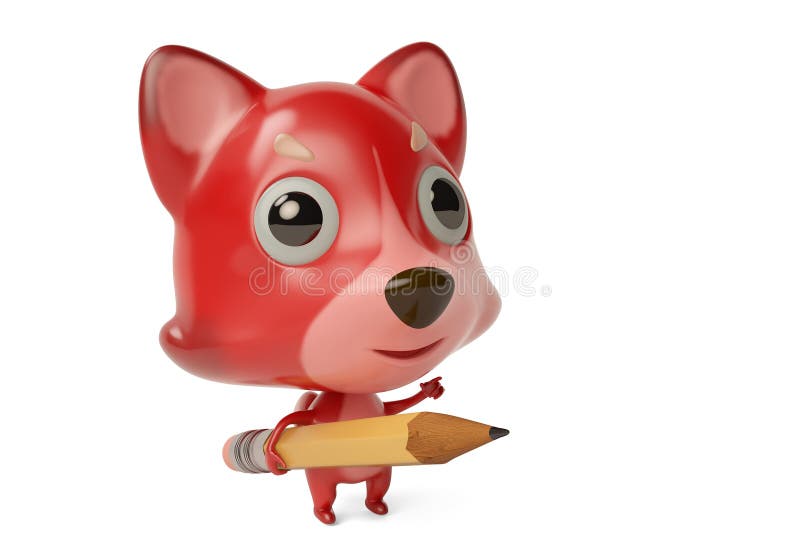 A Cartoon Firefox with a Pencil. 3D Illustration. Stock Illustration ...