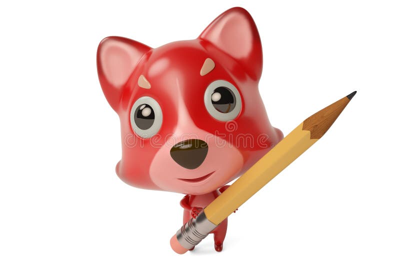 A Cartoon Firefox with a Pencil. 3D Illustration. Stock Illustration ...