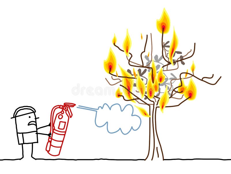 Cartoon Fireman and Burning Tree Stock Vector - Illustration of human ...