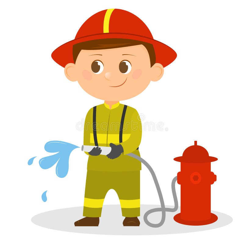 Cartoon Fireman With A Hose In His Hands Stock Vector - Illustration of ...
