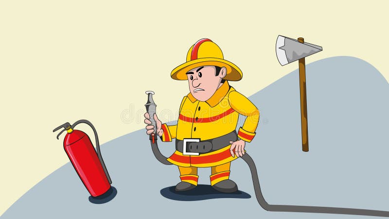 Cartoon Fireman Profession Character Illustration. Stock Illustration ...