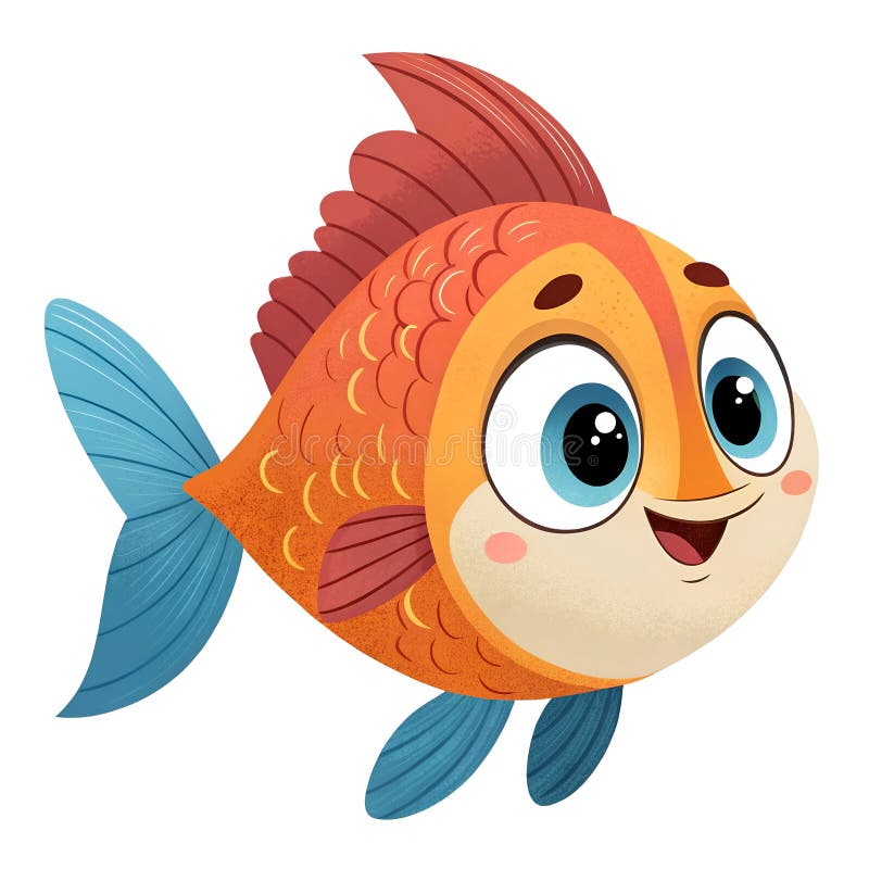 Cartoon Fish with Big Eyes Isolated on White Background Stock ...