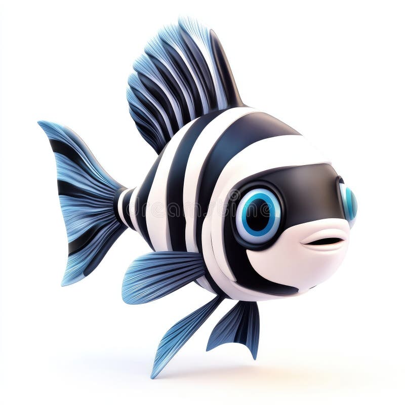 Adorable Cartoon Fish, Swimming in White Background Stock Illustration ...
