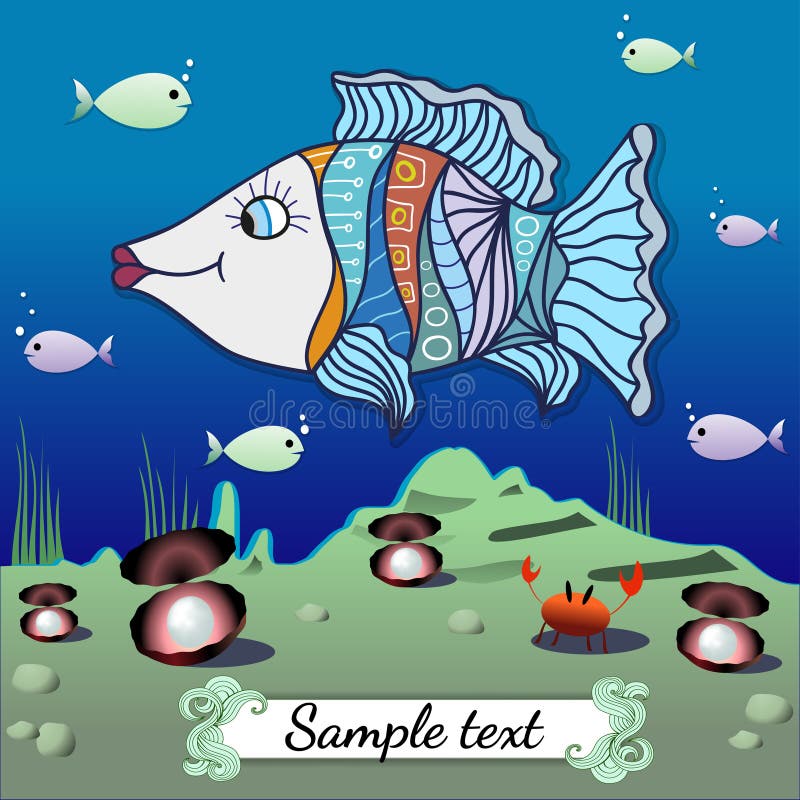 Cartoon Fish in the Depths of the Ocean. Vector Illustration. Stock ...