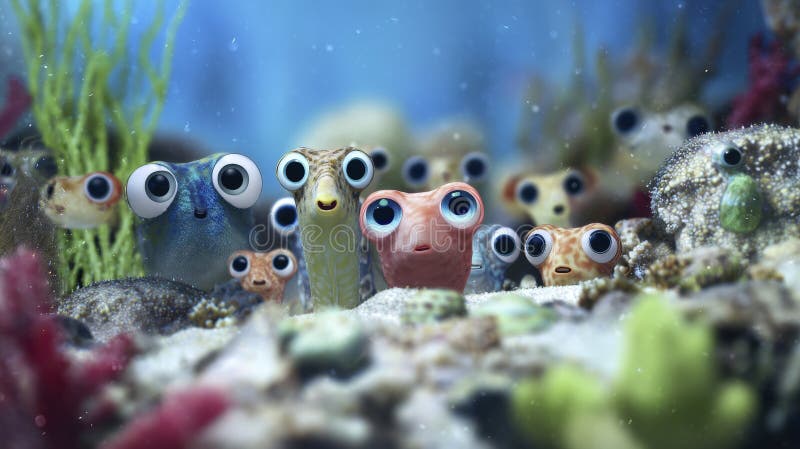 Cartoon Fish Group Underwater Scene Stock Illustration - Illustration ...