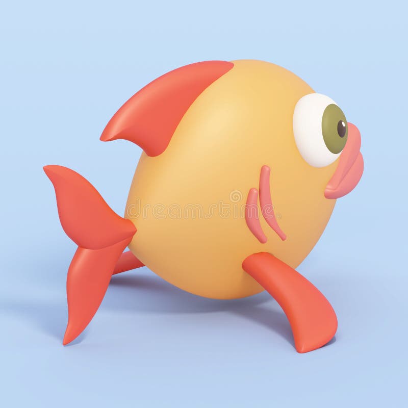 Cartoon Fish Isolated on Blue Background. 3D Illustration Stock ...