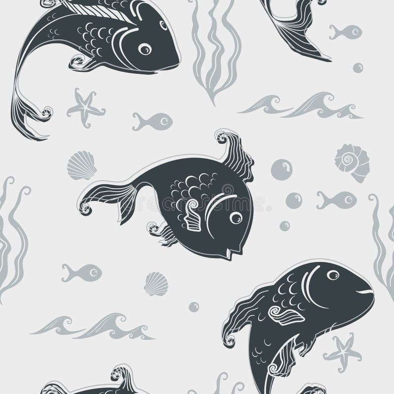 Cartoon Fish Pattern. Water World, Cute Fish Stock Vector ...