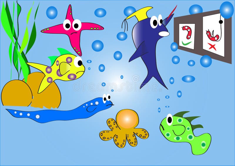 Cartoon Fish are Learning the Dangers Stock Vector - Illustration of ...