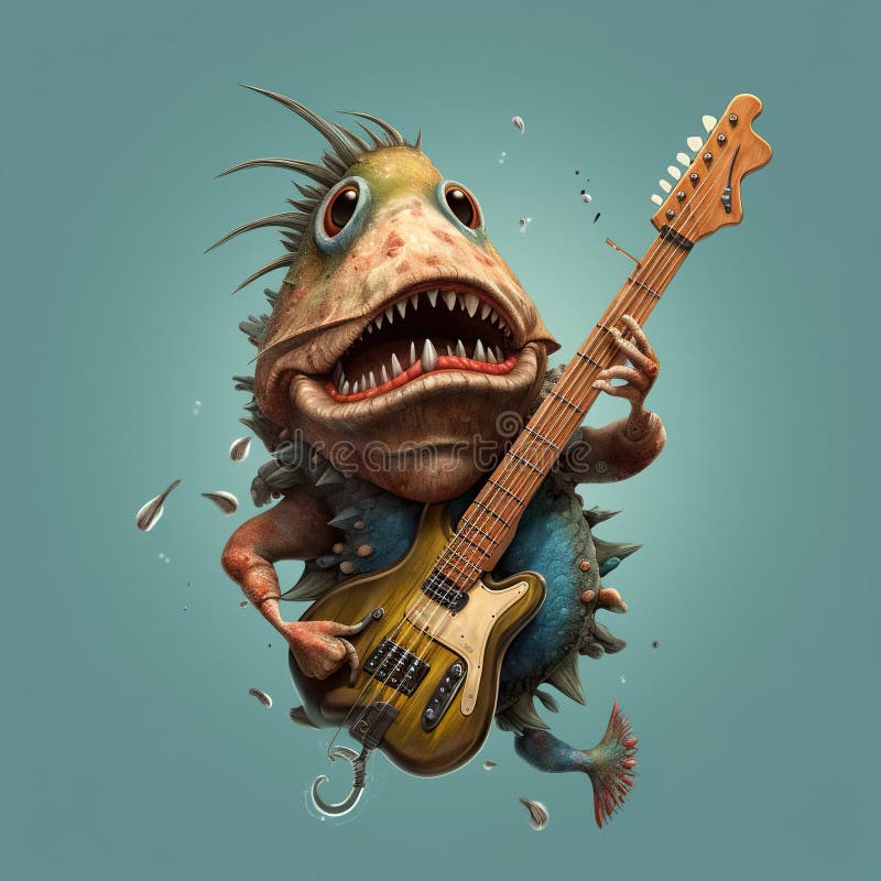 A Cartoon Fish Playing a Bass Guitar. Generative AI Image. Stock ...