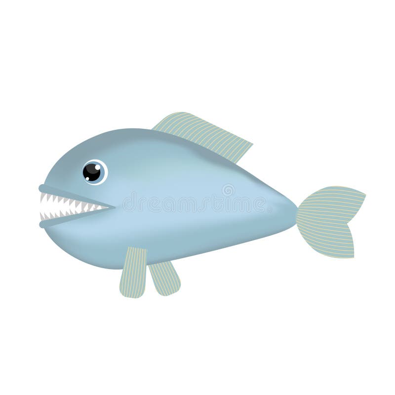 Cartoon Fish with Sharp Teeth Isolated on White Background Stock Vector ...