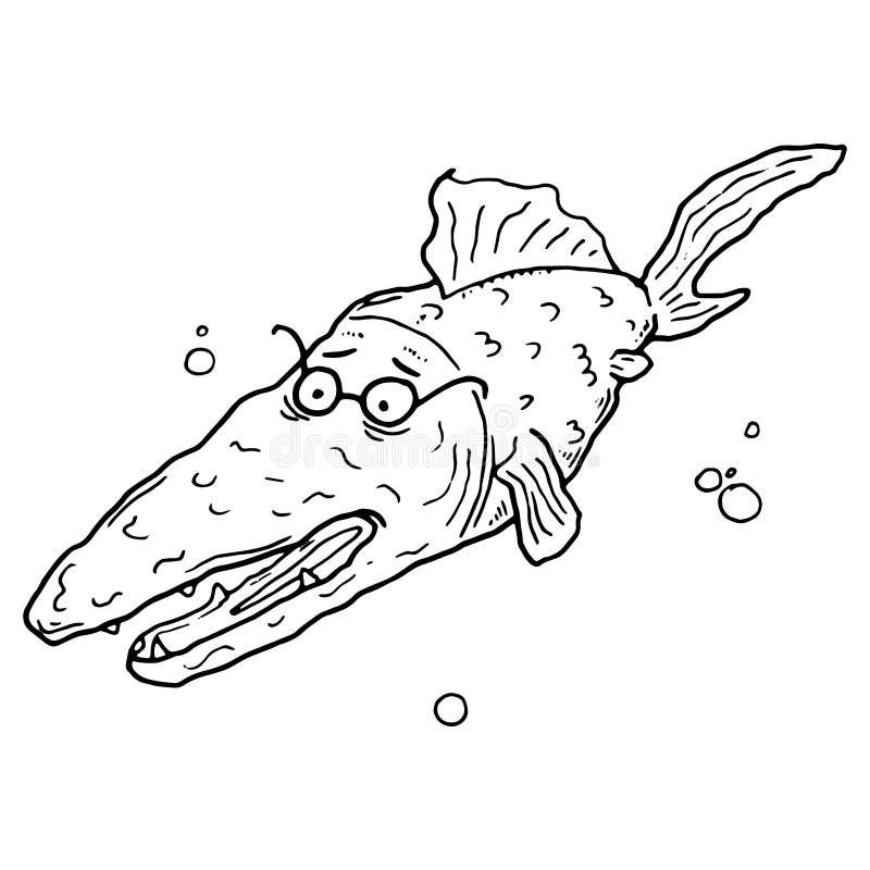 Cartoon Fish. Vector Old Fish with Glasses Stock Vector - Illustration ...