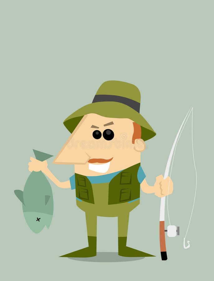 Cartoon Fisherman Catching a Fish Stock Vector - Illustration of ...