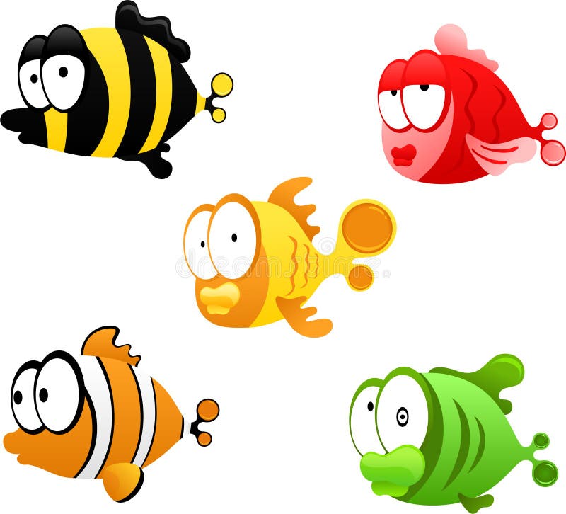 Cartoon fishes stock vector. Illustration of blue, saltwater - 10485198