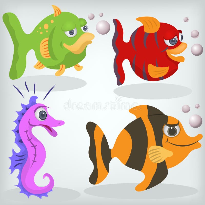 Cartoon Fishes Illustration Stock Vector - Illustration of purple, fish ...