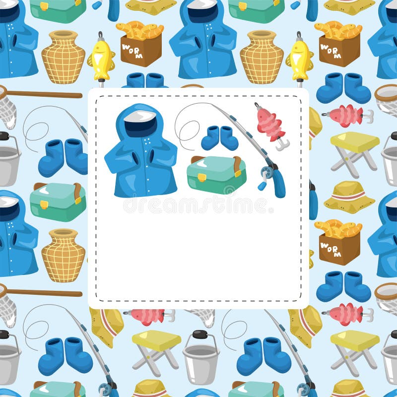 Cartoon Fishing Equipment Tools Icon Set , Stock Vector - Illustration ...