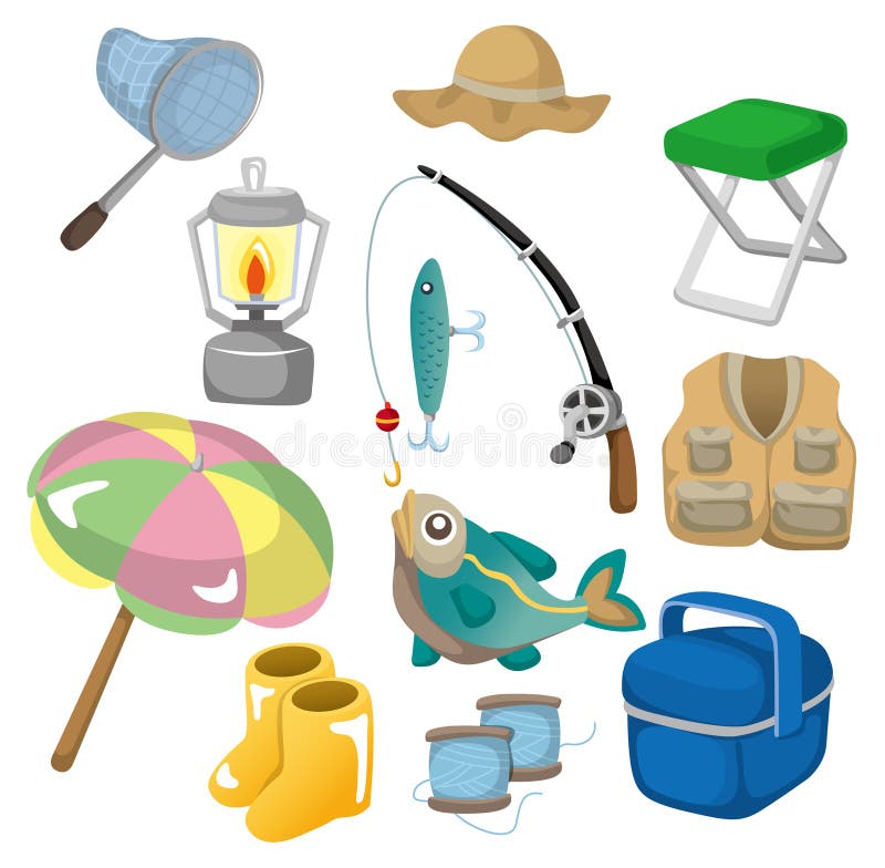 Cartoon Fishing icons set stock vector. Illustration of leisure - 19635453