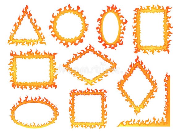 Cartoon Flame Borders. Fire Frames Shapes, Burn Bonfire Line Devil ...