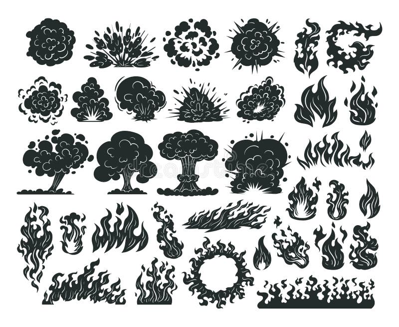 Cartoon Flames Silhouettes, Burning Flame, Sketched Wildfire Elements ...