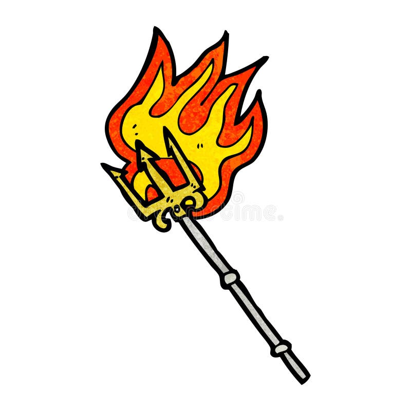 Cartoon flaming trident stock vector. Illustration of hand - 38031491
