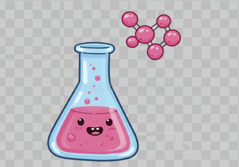 Cartoon Flask with Pink Liquid and Molecular Structure Drawing Stock ...