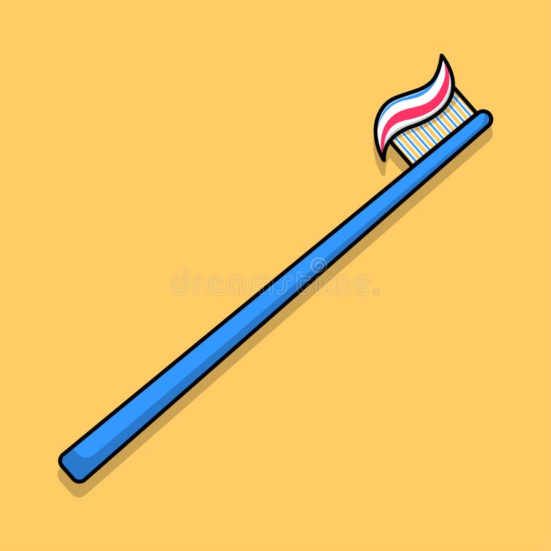 Cartoon Flat Illustration of a Blue Toothbrush and Toothpaste on it ...