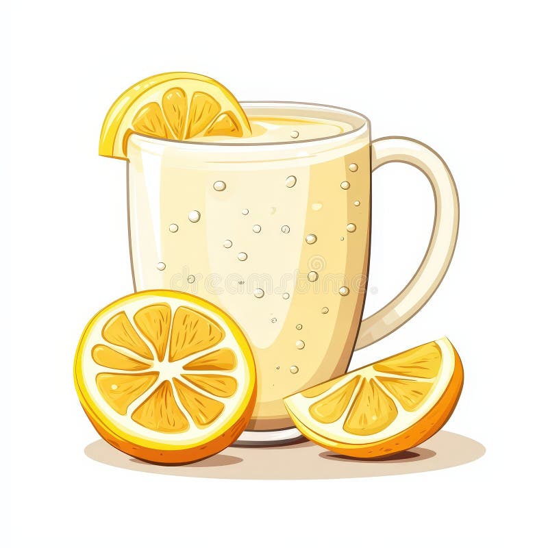 Lemonade in a Mug, Cartoon-style Flat Illustration with Fresh Lemons ...
