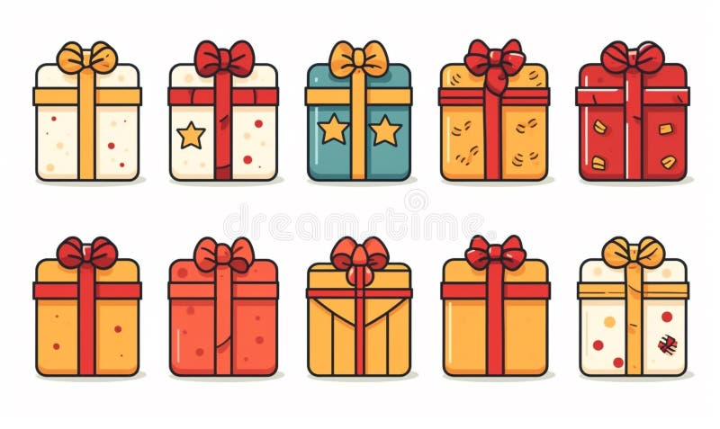 Cartoon Flat Illustrations of Gift Boxes Isolated on Simple Background ...