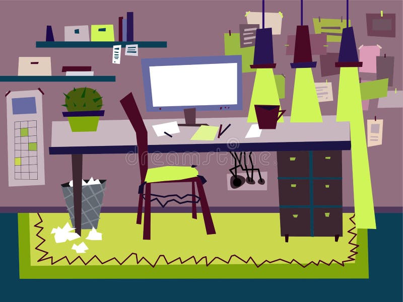 Cartoon Flat Interior Work Room Vector Illustration Stock Vector ...