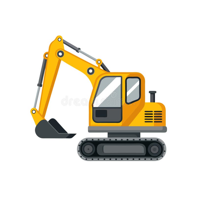 Yellow Excavator Construction Machine Flat Vector Illustration Stock ...