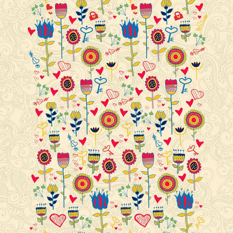 Cartoon Floral Cute Seamless Pattern. Stock Vector - Illustration of ...