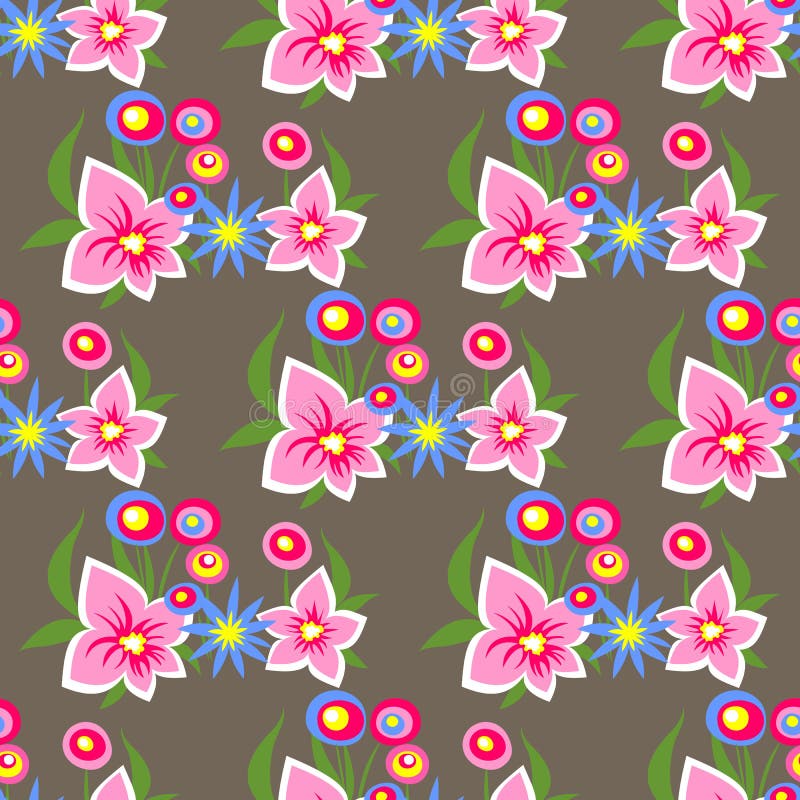 Cartoon Floral Seamless Pattern Stock Vector - Illustration of abstract ...