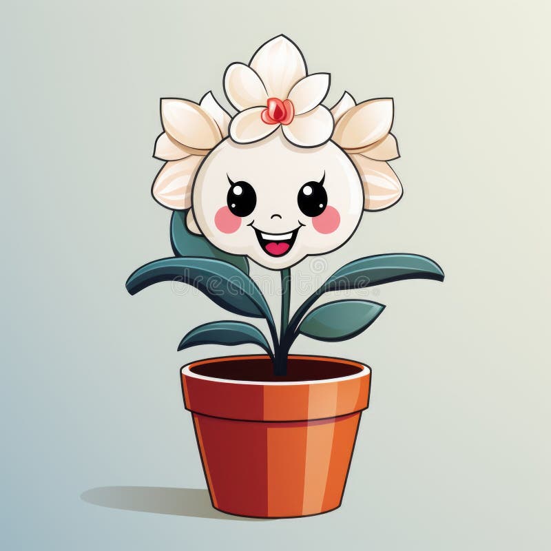 A Cartoon Flower with a Bow in a Pot. Stock Illustration - Illustration ...