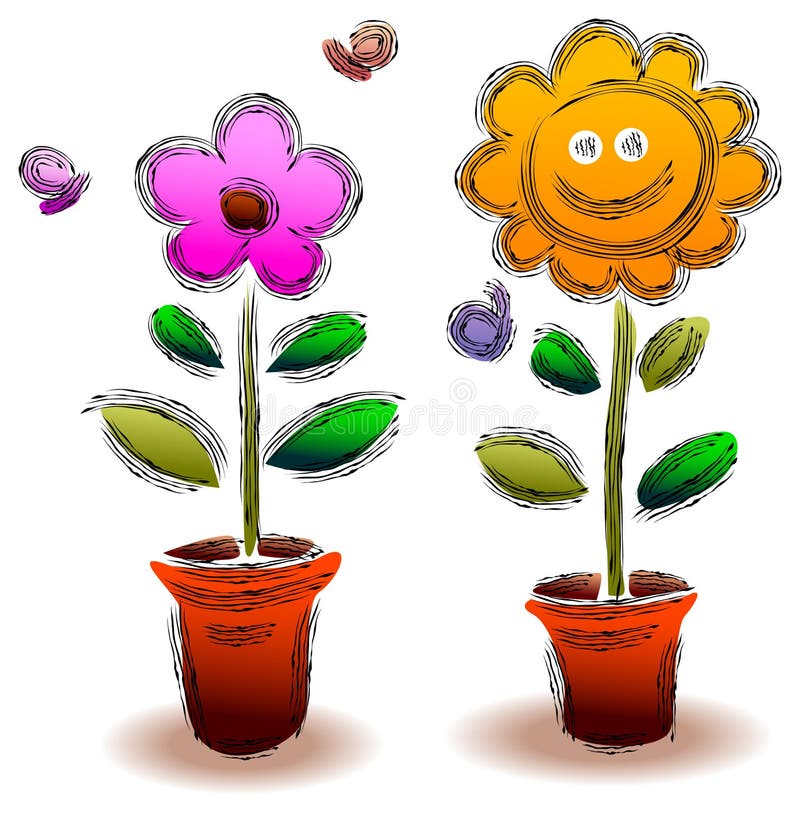 Cartoon Flower with Butterfly Stock Vector - Illustration of gardenia ...