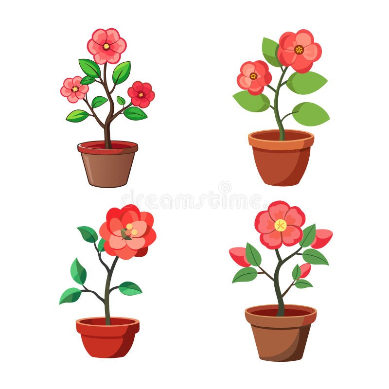 Cartoon Flower in Pot on White Background Stock Vector - Illustration ...