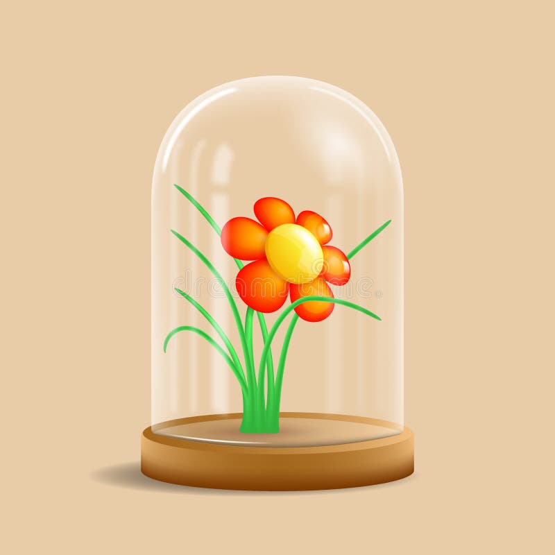 Cartoon Flower in Transparent Glass Dome Stock Vector - Illustration of ...