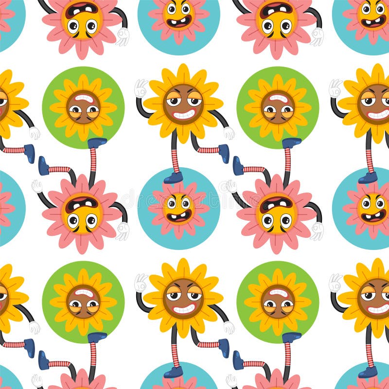 Cartoon Flowers Seamless Pattern Stock Vector - Illustration of flowers ...