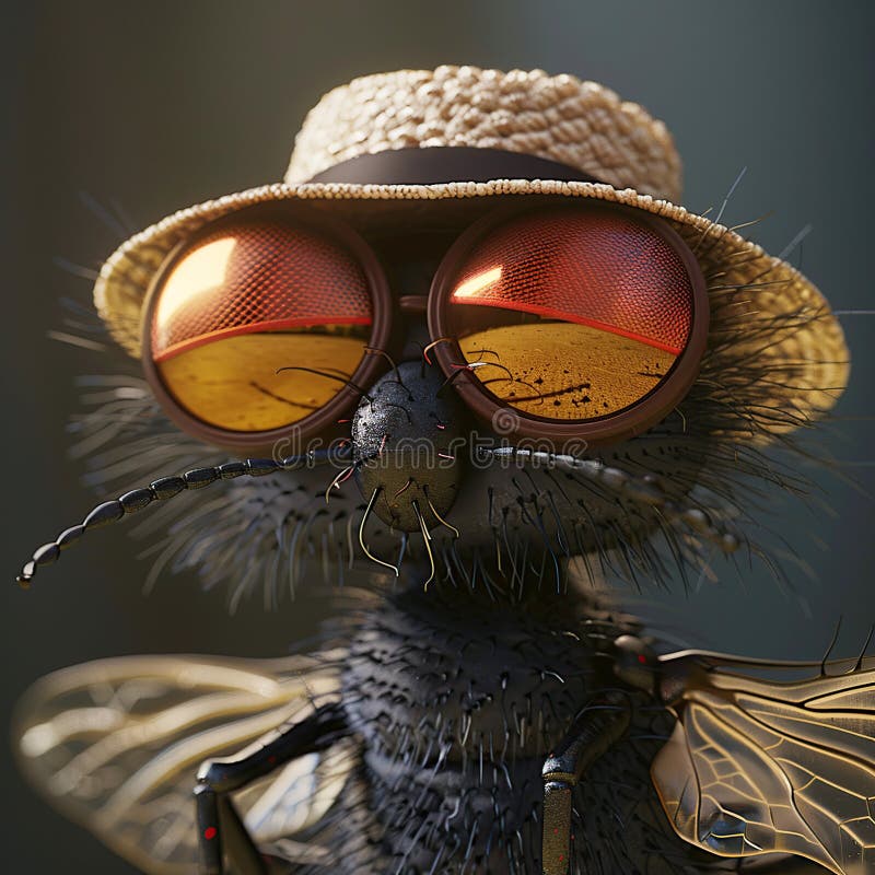 Cartoon Fly Wearing Sunglasses and Hat Stock Illustration ...
